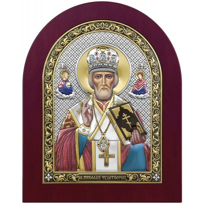 Икона "Николай Чудотворец" / Николай Угодник / Икона на дереве с серебрением / 8x10 см / Италия Beltrami / 6392/1CW