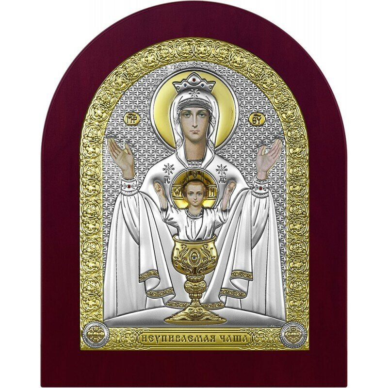 Икона "Неупиваемая Чаша" / Икона на дереве с серебрением / 12х14 см / Италия Beltrami / 6397/2WO