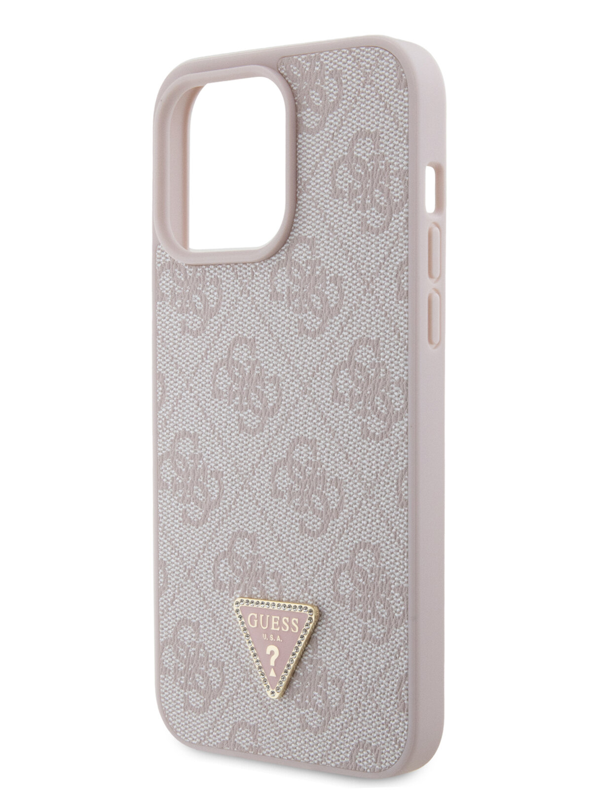 Guess для iPhone 15 Pro Max чехол PU 4G Triangle Diamond metal logo Hard Pink