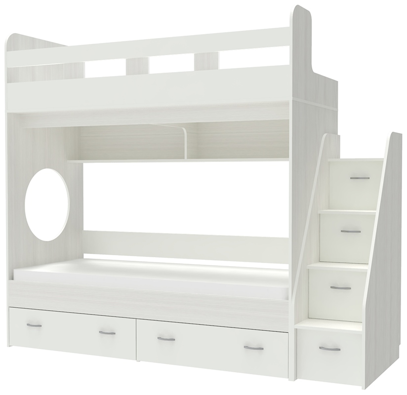 Двухъярусная кровать Юниор 1 90x200 Белое Дерево Белый