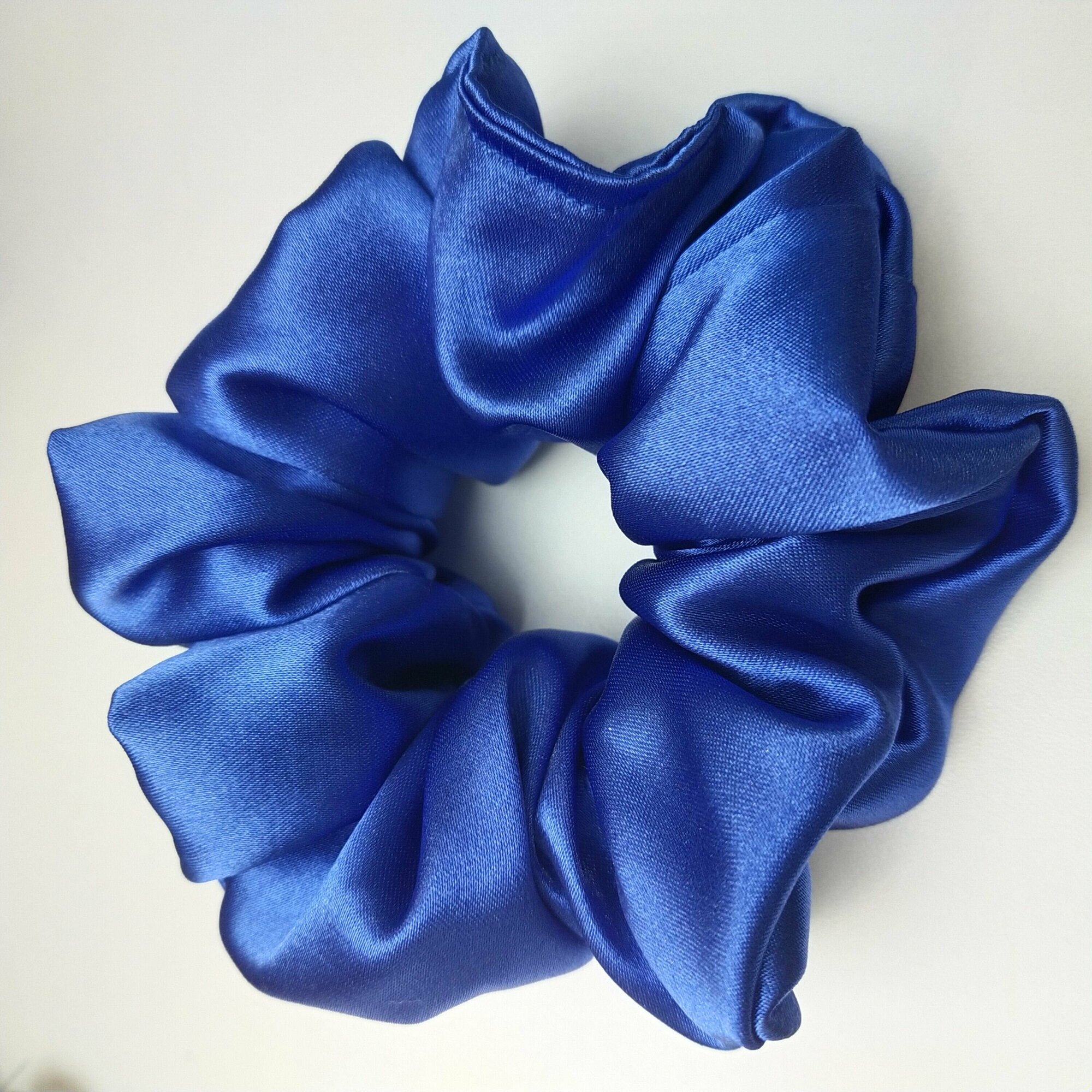 Резинка для волос цвет синий, блестящий, тканевая, атласная, широкая резинка - 2 см. повседневная