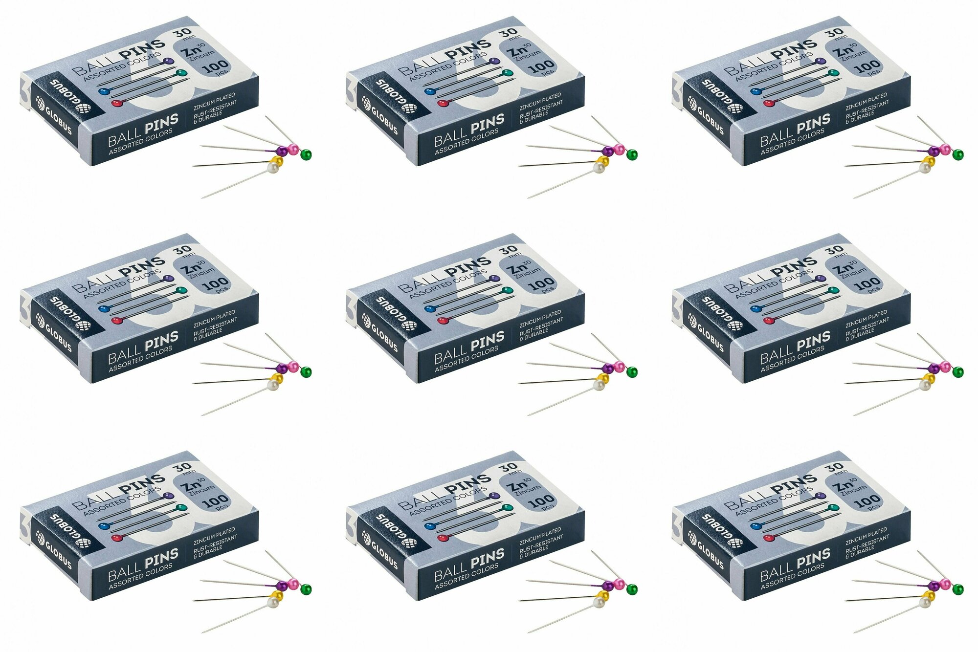 Глобус Булавки для пробковых досок, 30 мм, 100 шт, 9 уп