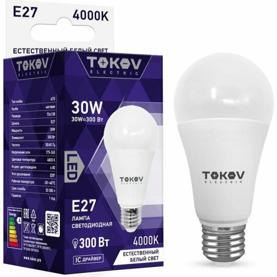 Светодиодная лампа Tokov Electric 30Вт А70 4000К Е27 176-264В TKE-A70-E27-30-4K