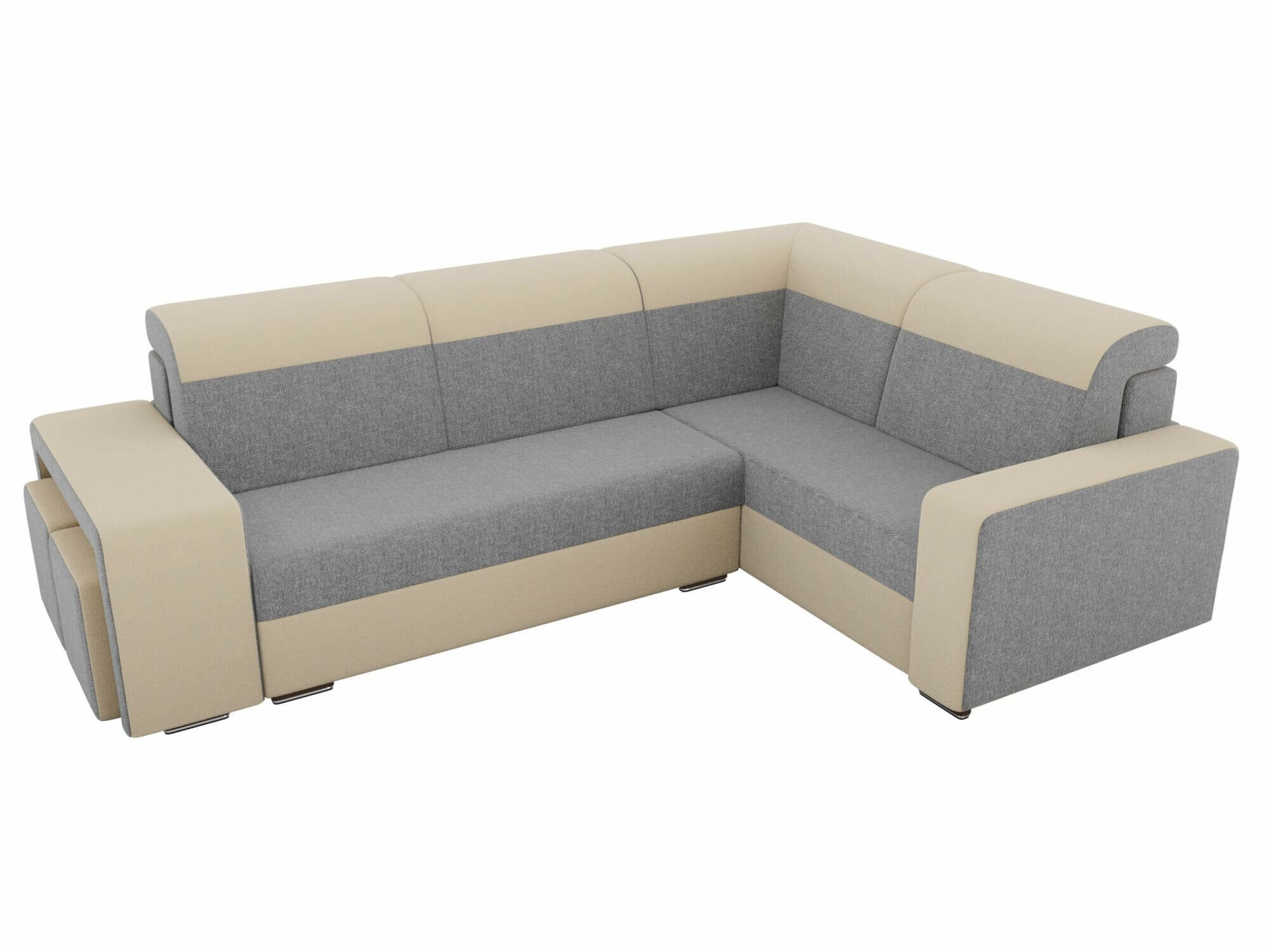 Artum Угловой диван Мустанг с двумя пуфами рогожка серый бежевый правый