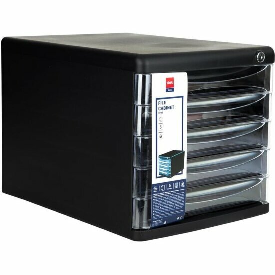 Бокс с выдвижными лотками Deli E9795Bl 5 выдвижн лотков с замком черный