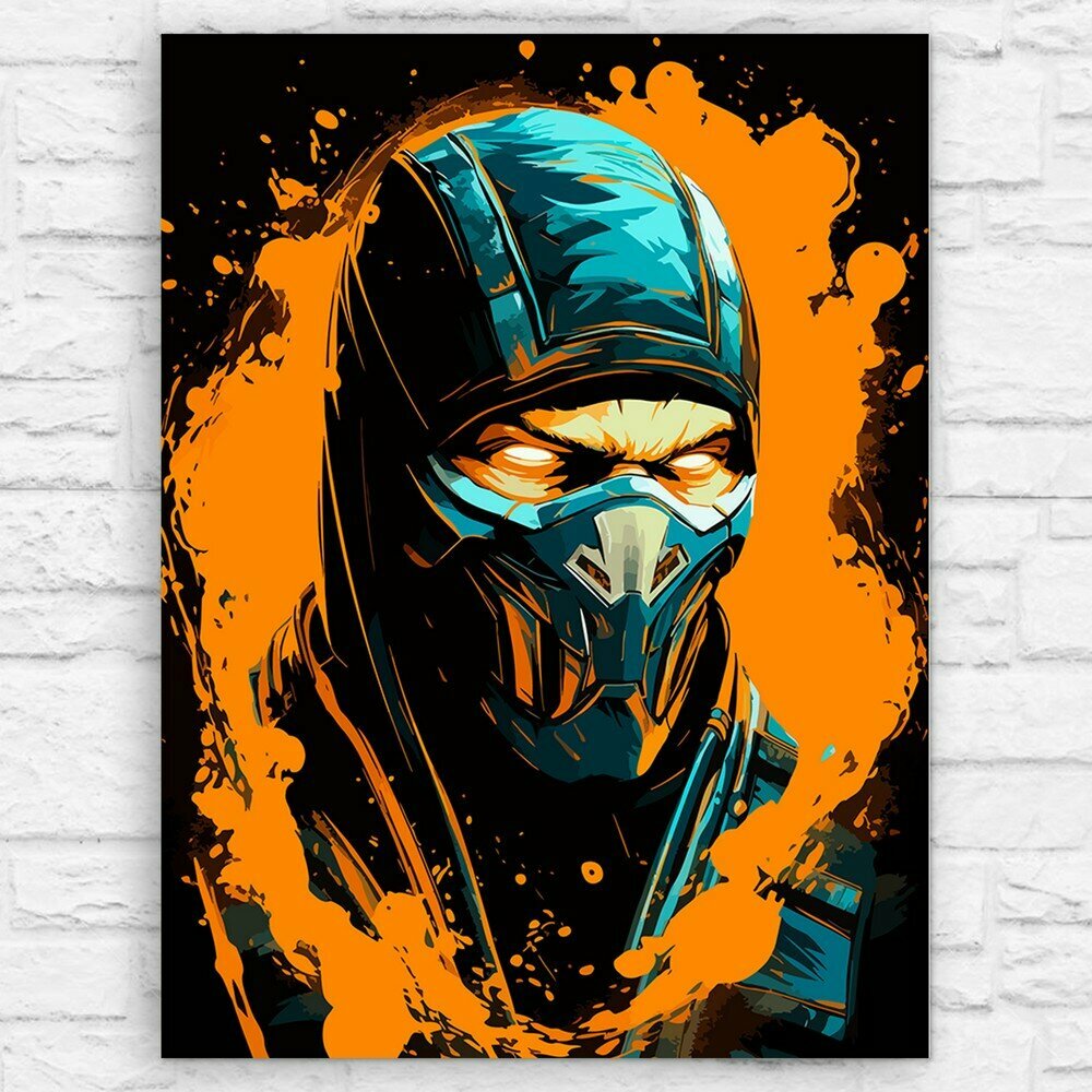 Картина по номерам на холсте игра Mortal Kombat (Sub Zero, Сабзиро PS, PC, XBOX, Switch) - 12598 В 60x80