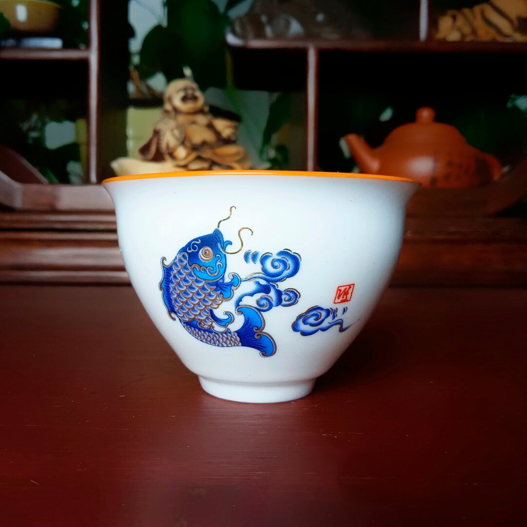 Чашка чайная (пиала) - Рыбка приносящая богатство, фарфор, 70 мл. (268061)