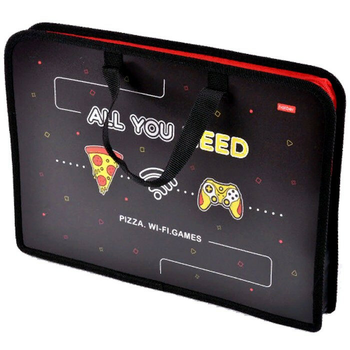 Сумка пластик А4 (Hatber) на молнии ручка-тесьма Pizza арт. AMn_25069