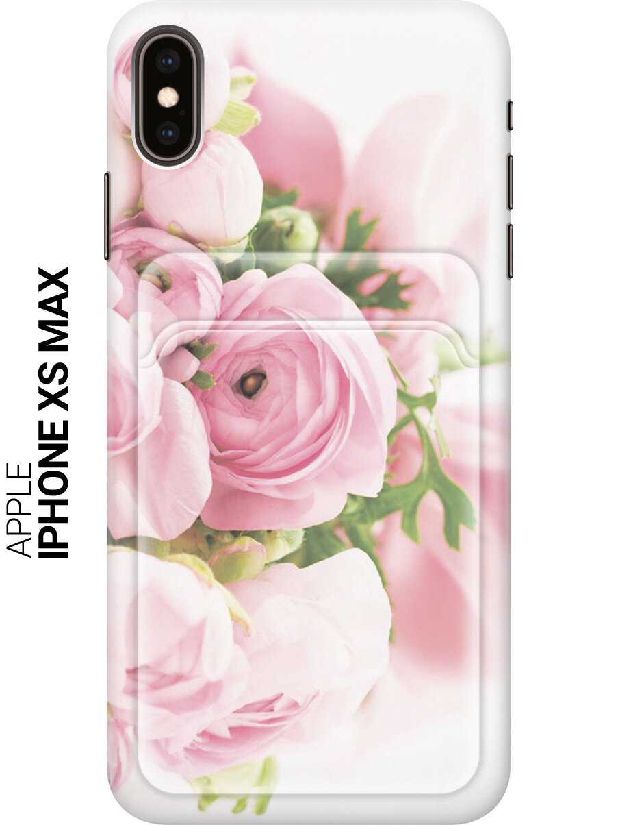 Силиконовый чехол на Apple iPhone XS Max / Эпл Айфон Икс Эс Макс с рисунком "Розовые розы" с карманом