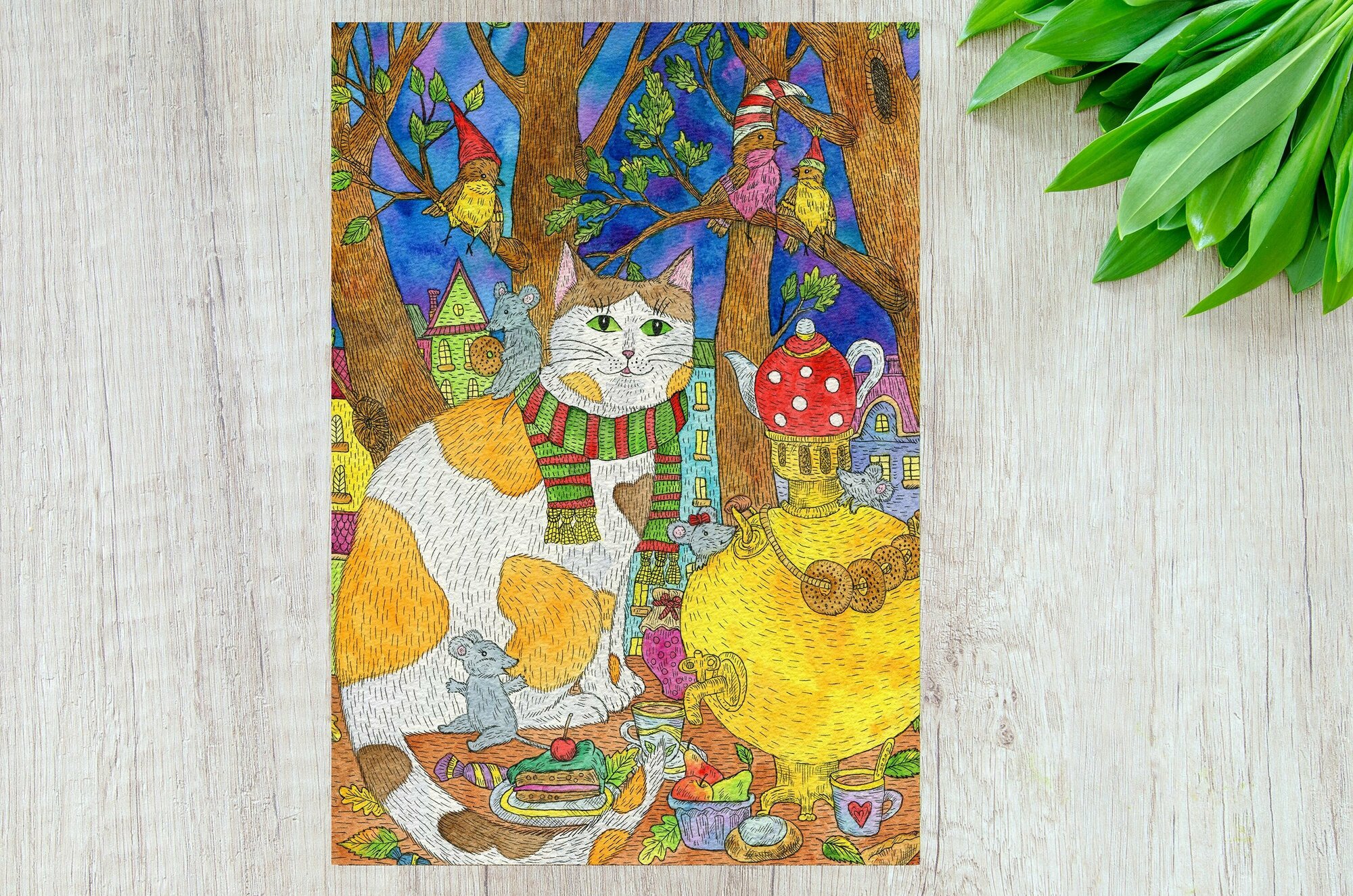 Открытка с котом поздравительная с конвертом