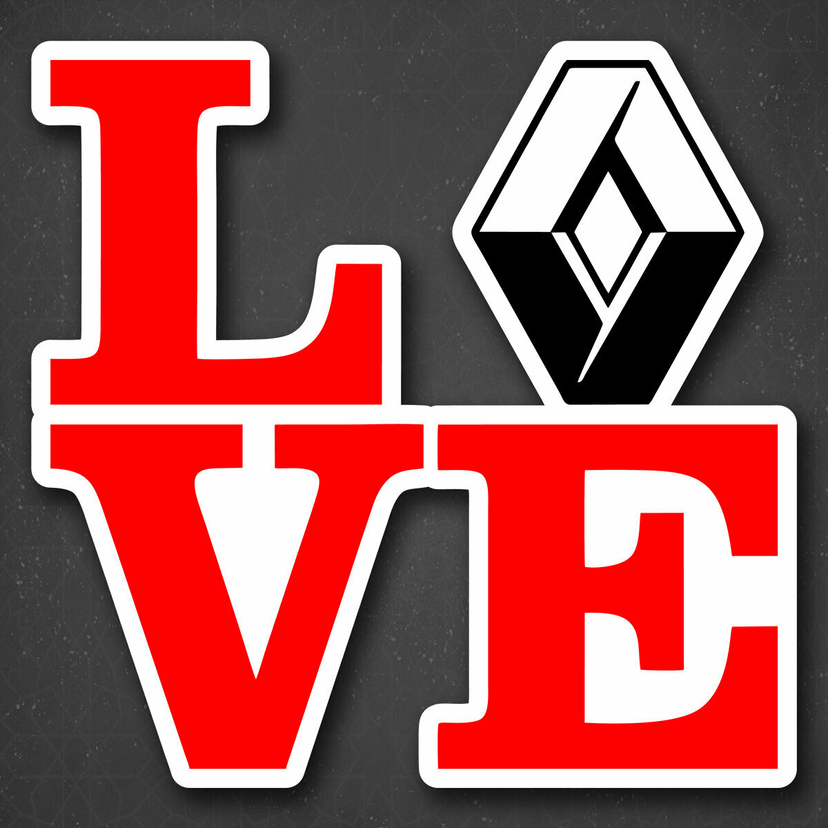Наклейка на авто "LOVE RENAULT" 19x19 см