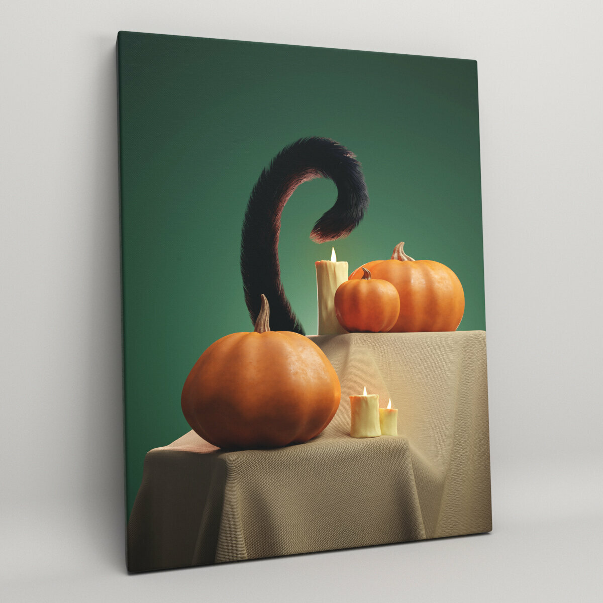 Картина на холсте (интерьерный постер) "Натюрморт - тыквы на столе", с деревянным подрамником, размер 45x60 см