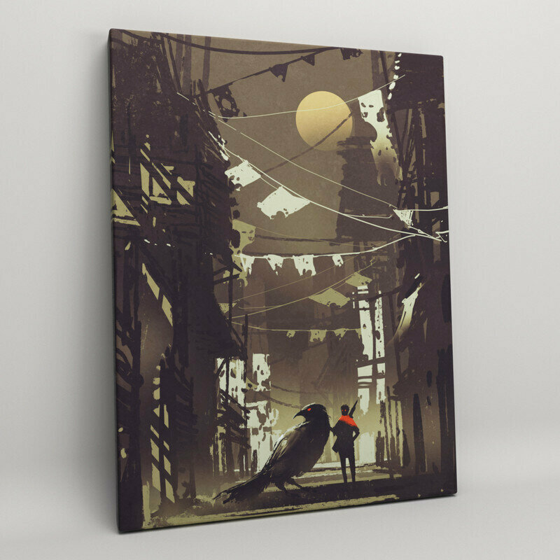 Картина на холсте (интерьерный постер) "Путешественник и гигантская ворона", с деревянным подрамником, размер 30x40 см