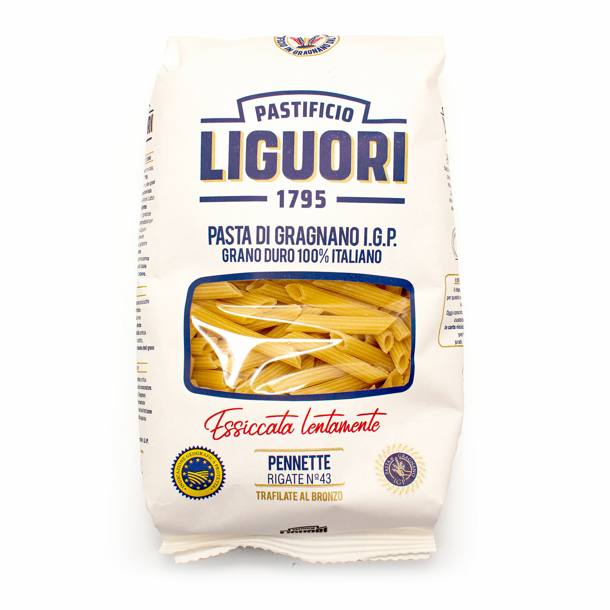 Пеннетте Ригате №43, паста из Граньяно I.G.P. из твердых сортов пшеницы, LIGUORI, 0,5 кг (бум/упак)