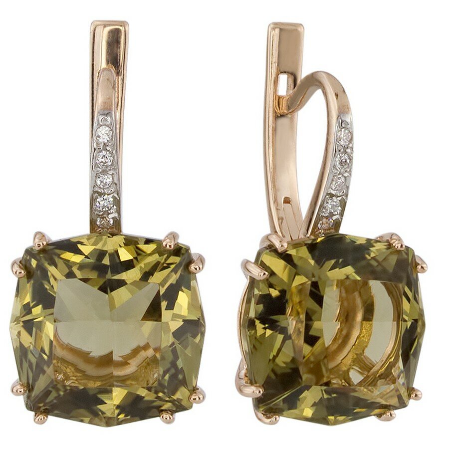 Серьги, красное золото, 585 проба, кварц