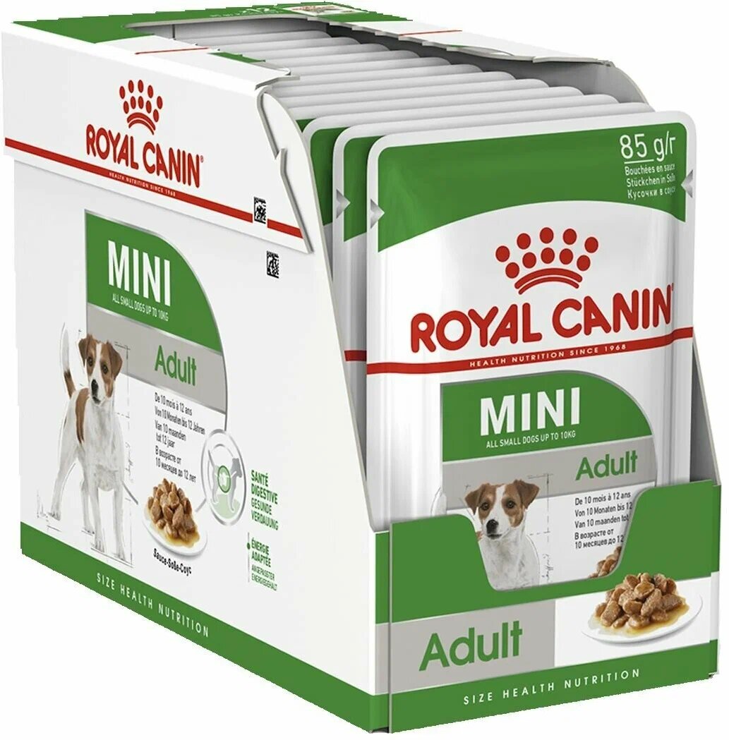 Влажный корм Royal Canin Mini Adult для взрослых собак мелких пород старше 10 месяцев, в соусе (пауч) - 85 г *12 шт