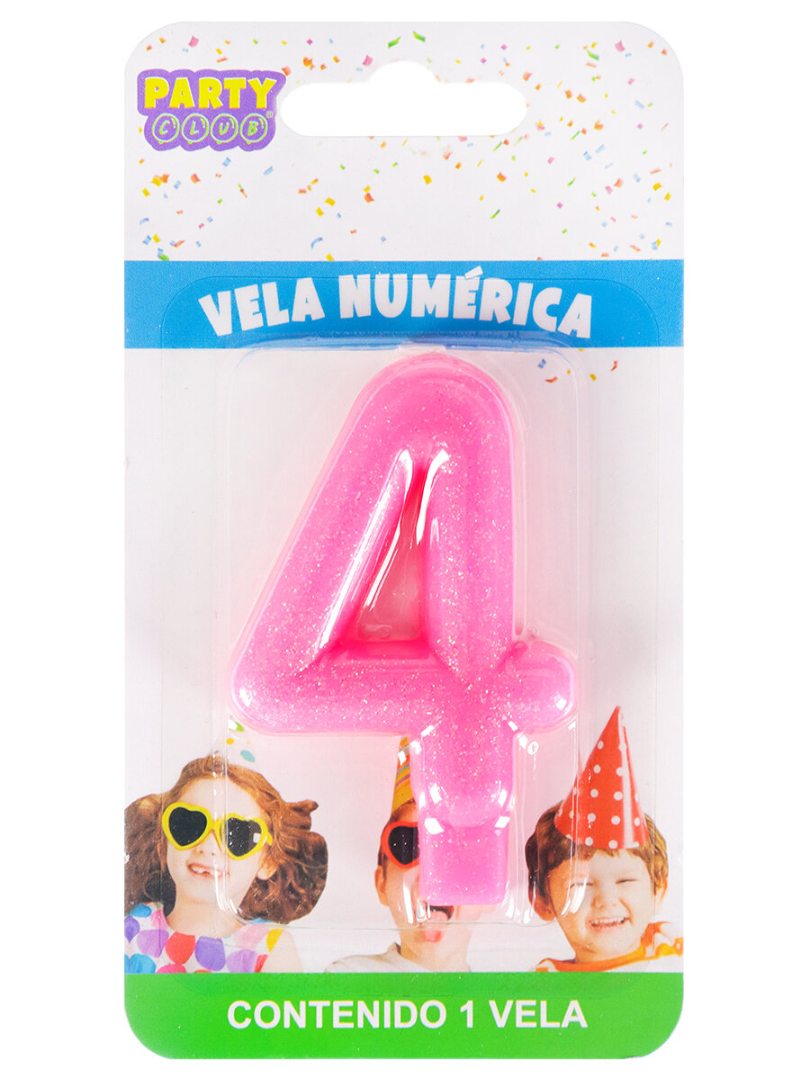 MILAND Свеча для торта "Цифра 4", ярко-розовая