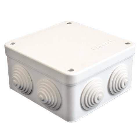 Распределительная коробка Электропромпласт белая, 105х105х56 мм, IP54, 7 выходов, 4 гермоввода, крышка на винтах