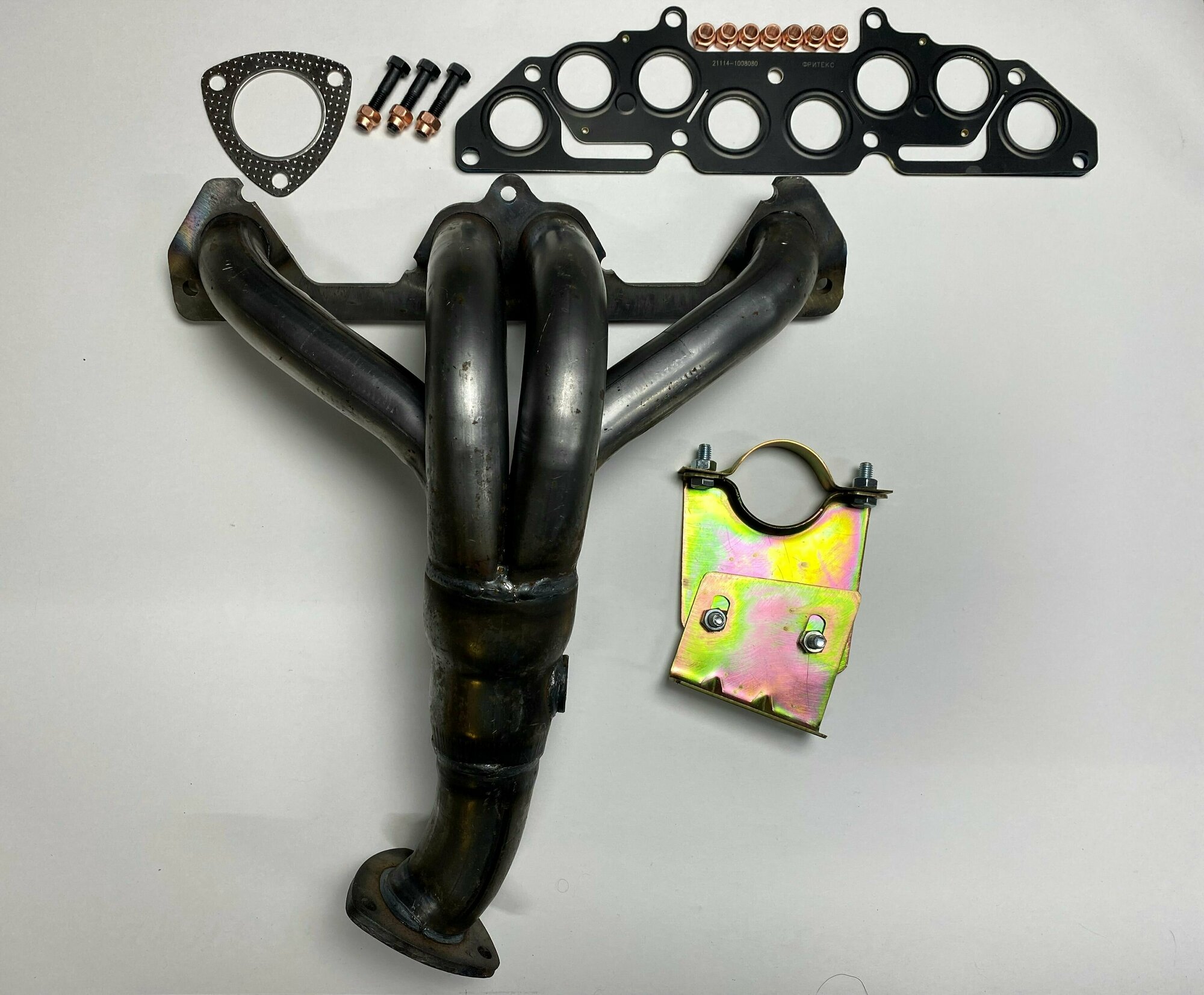 Выпускной коллектор паук 4-1 PRIME SYSTEM (вставка замены катализатора)для авто Приора, Калина, Гранта, 2110-15 1.6l 8V под 1 датчик (комплектом с опорным кронштейном)