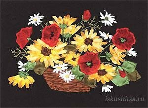 Лентами Букет из рудбекии и маков Ц-1129