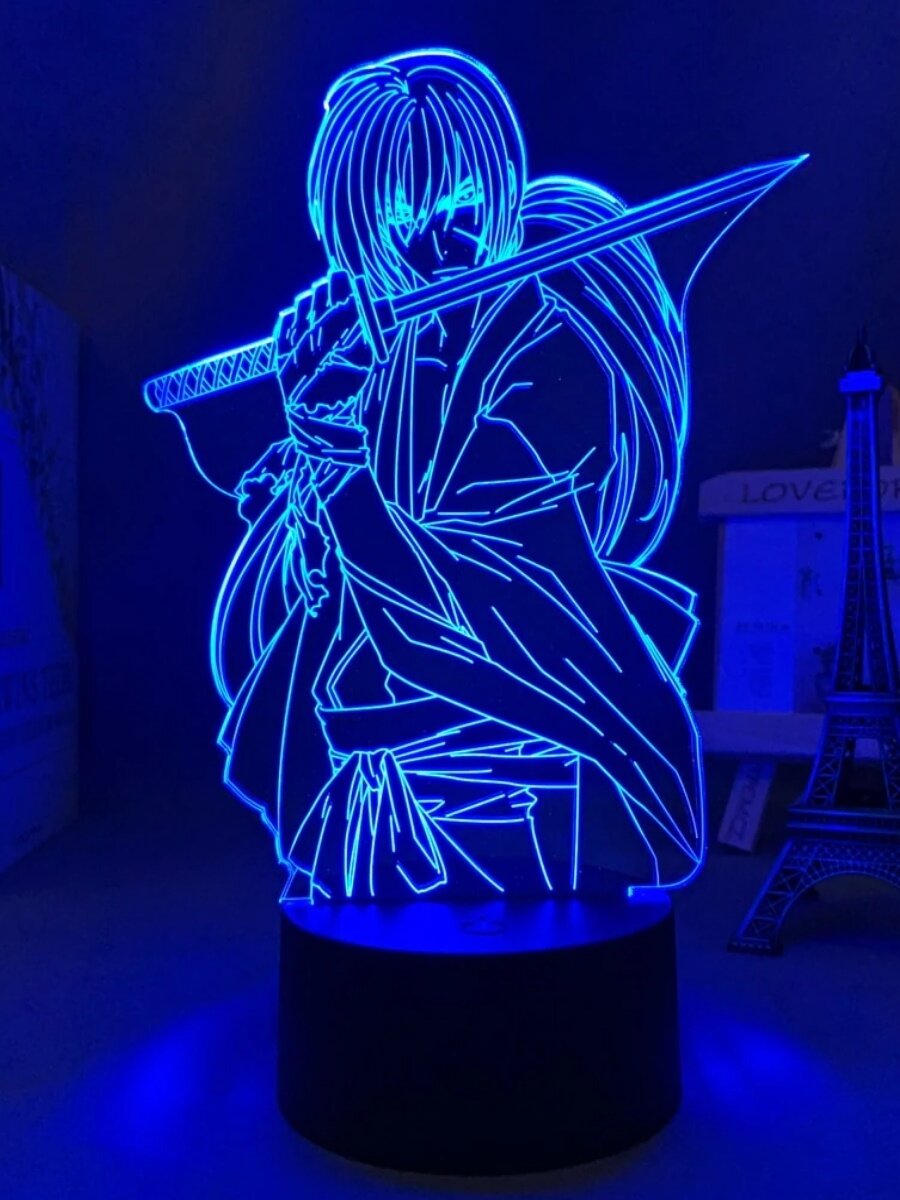Ночник Аниме Бродяга Кэнсин, Самурай Икс - Anime Rurouni Kenshin. Подарок фанату аниме и манги — декор в комнату с любимыми персонажами, в стиле отаку и японской анимации.