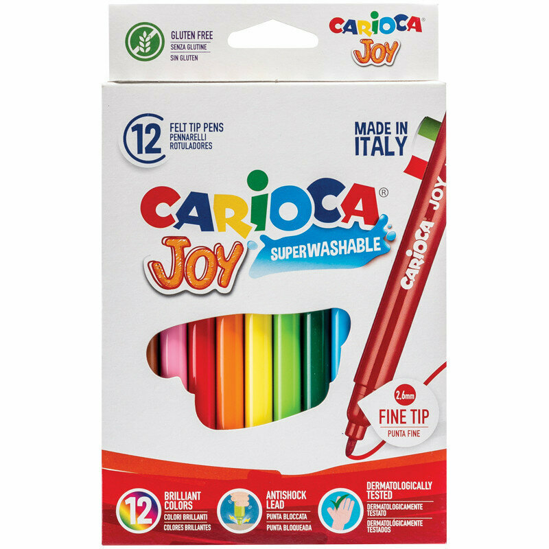 Фломастеры Carioca "Joy", 12цв, смываемые, картон, европодвес, 063677