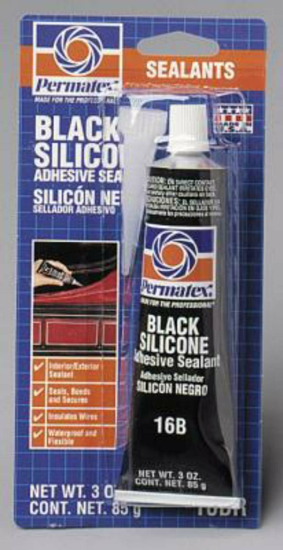 PERMATEX 81158 Герметик черный силиконовый формирователь прокладок и клей-герметик для соединения металла, стекла, дерева, керамики, пластика Black Silicone Adh.Sealant, 85 гр