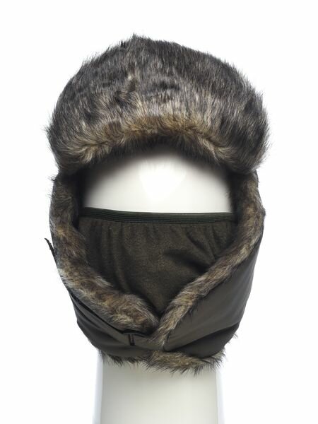 Шапка-ушанка зимняя с маской Huntsman Евро Волк для зимней рыбалки и охоты, ткань Taslan, цвет хаки (р.58-60)