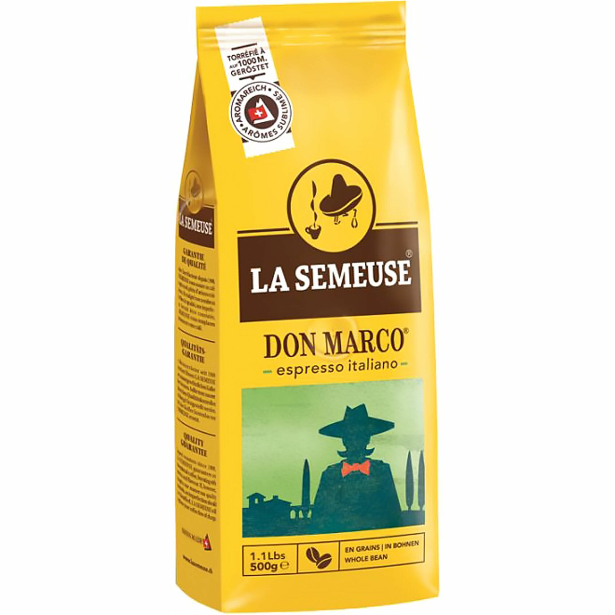Швейцарский кофе в зернах LA SEMEUSE Don Marco (500 гр) - 80% арабики / 20% робусты темной обжарки для любой кофеварки