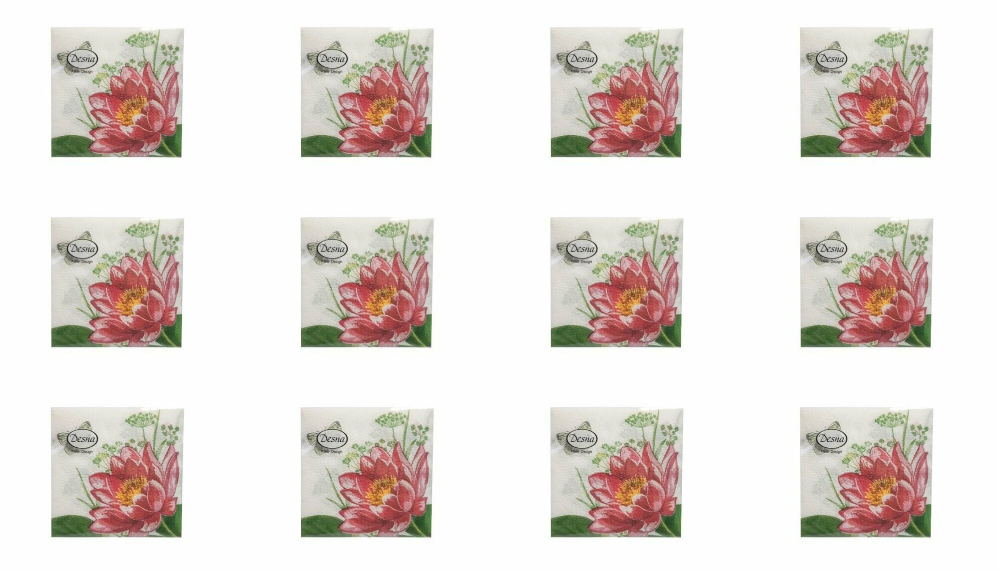 Desna Design Салфетки бумажные Цветная лилия, 1 слой, 24х24 см, 40 штук в упаковке, 12 уп