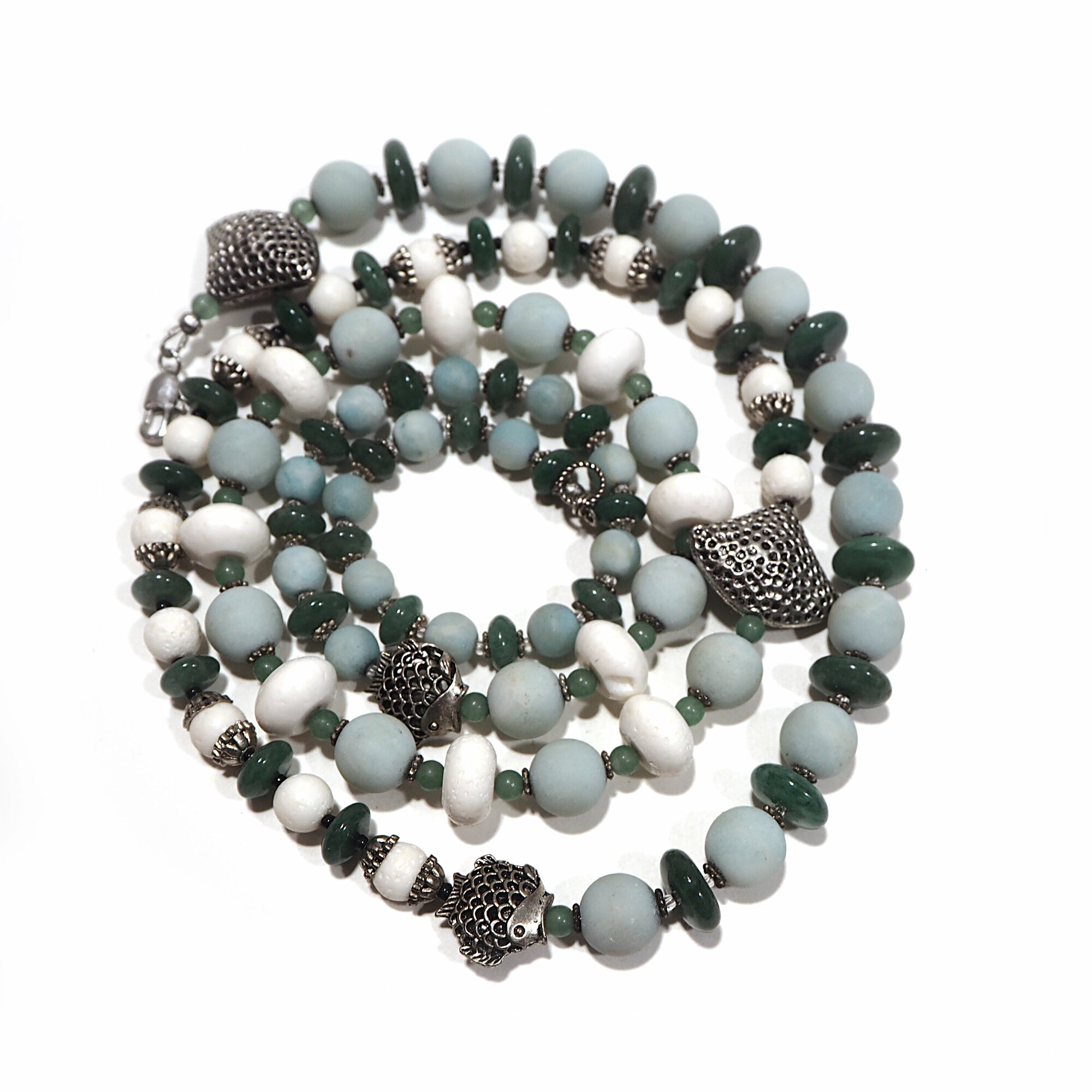 Бусы, амазонит, коралл, металл, авантюрин