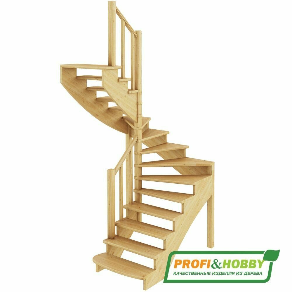 Деревянная лестница на второй этаж из массива сосны К-003м/1 "Левая"