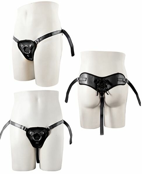 Черные трусики для крепления насадки при помощи кольца, черный, искусственная кожа, металл, Женский, Страпоны, фаллопротезы