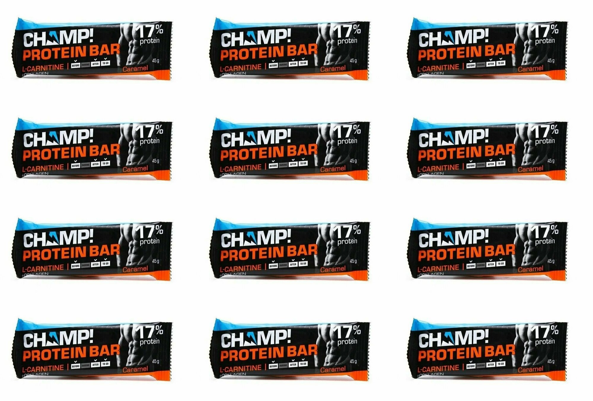 Батончик Champ, протеиновый, Карамельный, 45 гр, 12 уп