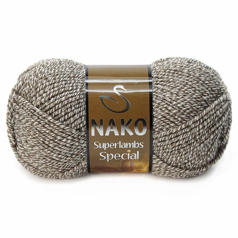 Пряжа NAKO Superlambs Special, тем. бежевый меланж - 21264, 49% шерсть, 51% премиум акрил, 5 мотков, 100 г, 200 м.