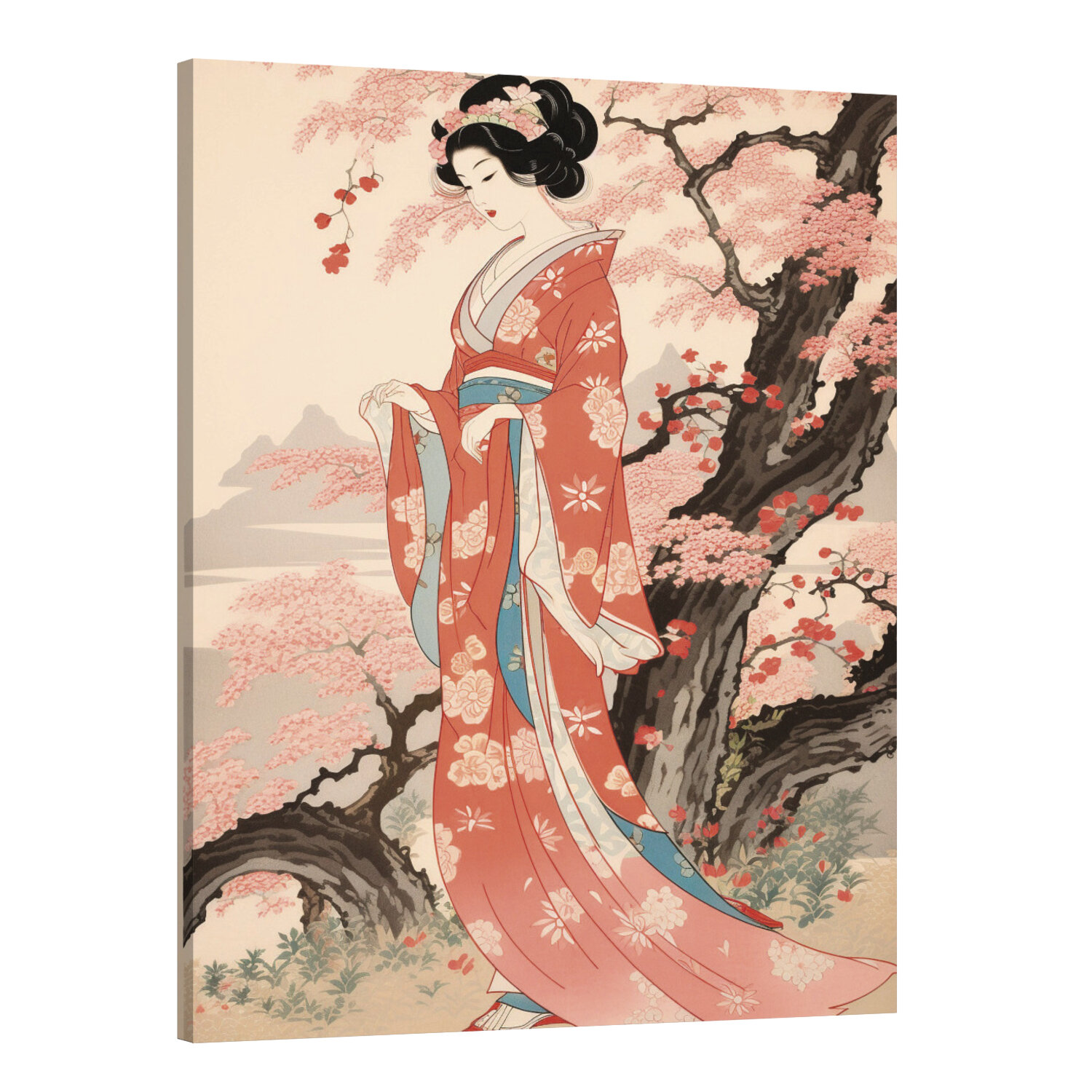 Интерьерная картина 50х70 "Гейша в саду: японская элегантность"