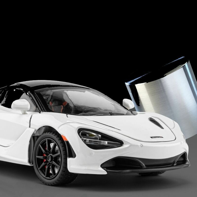 Машинка металлическая спорткар McLaren 720S white 1:24 длиной 20.5 см, Коллекционная модель машины для взрослых, Игрушечный автомобиль с звуковыми и световыми эффектами для детей