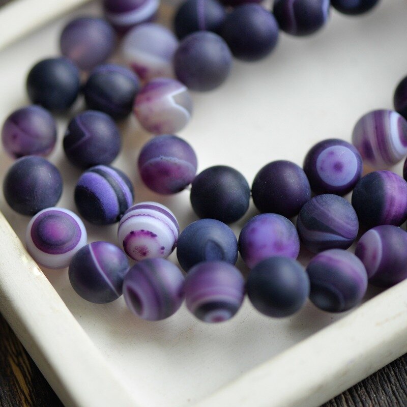 Агат Бусины натуральные 10 шт, цвет фиолетовый полосатый, матовый, размер 10 мм