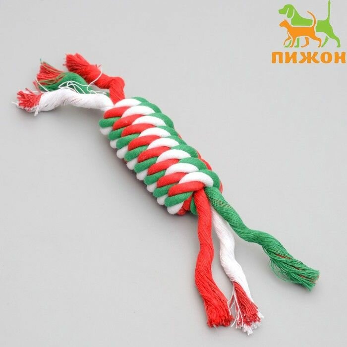 Игрушка канатная для собак Пижон "Плетенка" малая, до 19 см, 25-29 г, белая, красная, зеленая