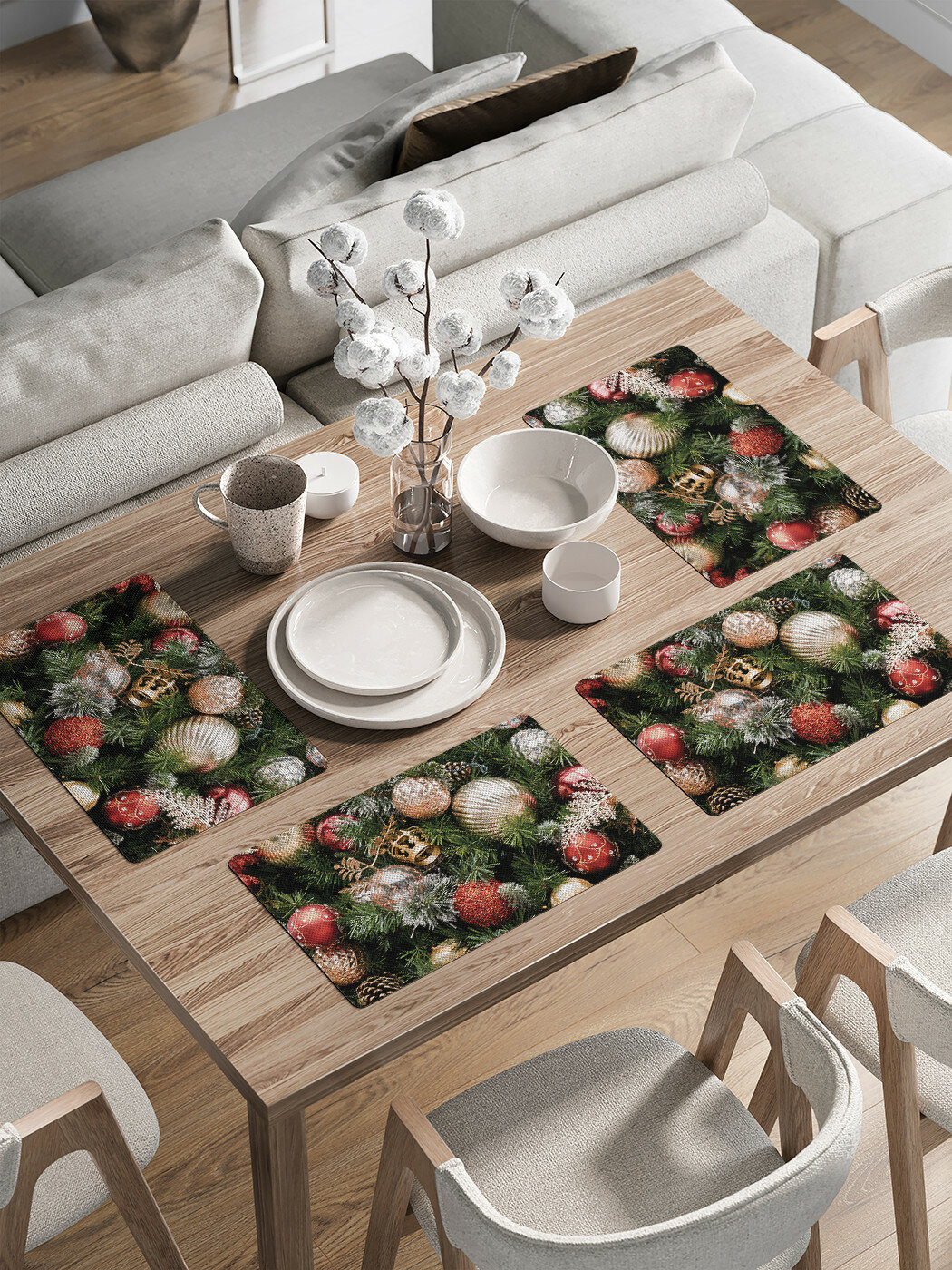 Салфетки на стол сервировочные "Праздничное украшение", плейсмат на кухню, 30x46 см, JoyArty, серия Новый год