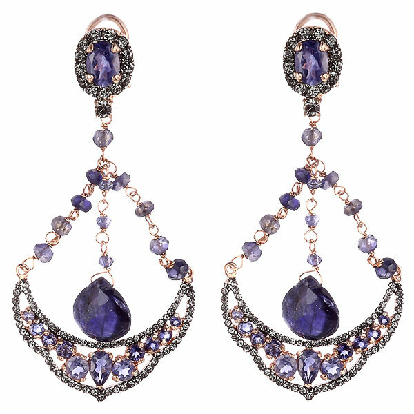 Серьги, серебро, 925 проба, иолит