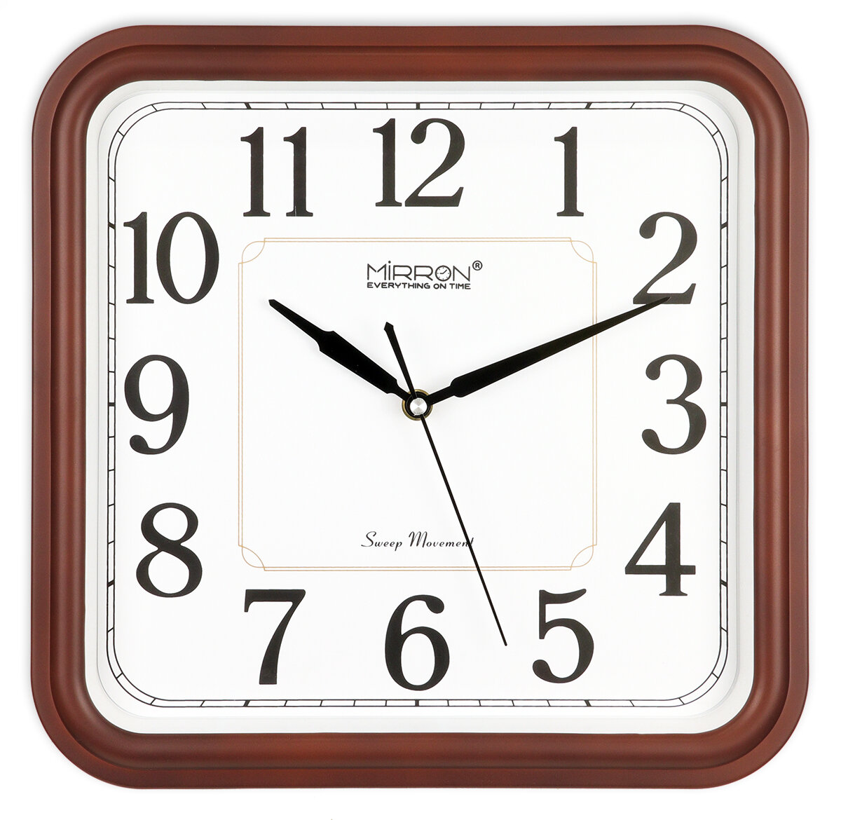 Настенные кварцевые часы MIRRON P2567A ТДБ/Большие квадратные часы/Белый (светлый) циферблат/Коричневый цвет корпуса/Часы в подарок/Бесшумные кварцевые часы