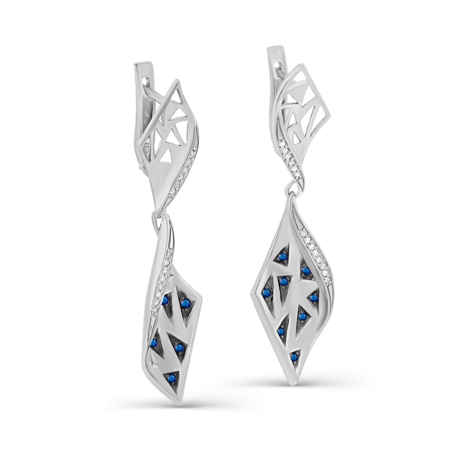 Серьги, белое золото, 585 проба, бриллиант, сапфир