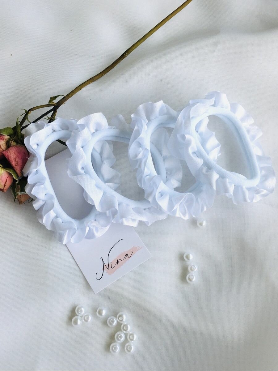 Резинки для волос VERBA, белые, с волнистой сборкой, набор 4 шт