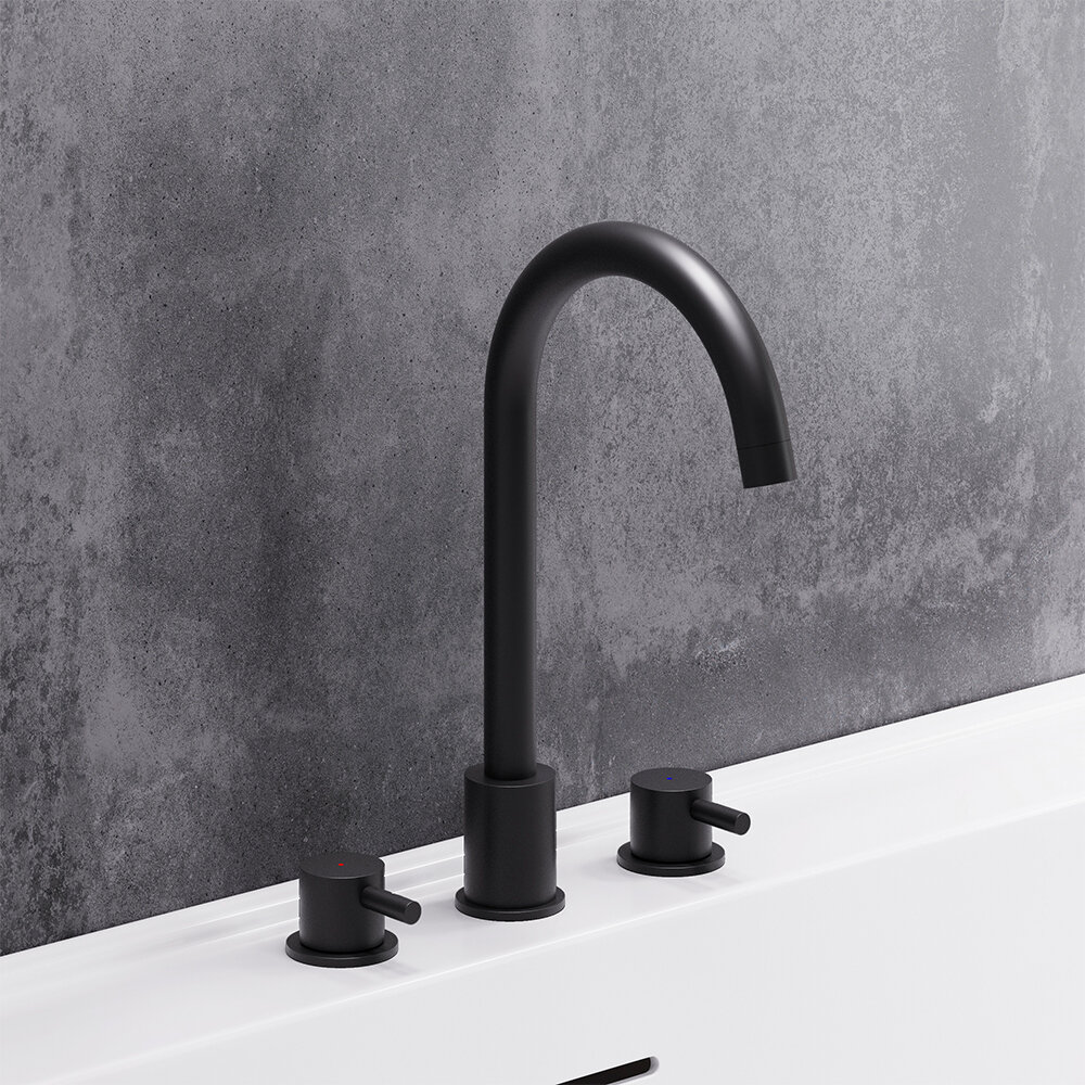 Смеситель для раковины Damixa Scandinavian Pure черный, трехсекционный, PVD-покрытие, невидимый аэратор EcoSave