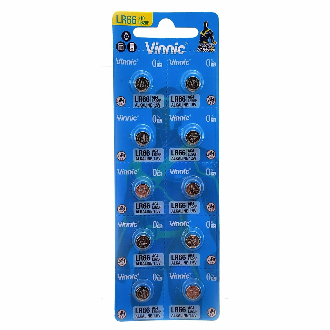 Батарейка (10шт) VINNIC L626 (LR626, AG4, G4, LR66, 377) щелочная (алкалиновая) 1,5В (бл10)