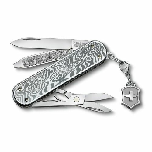 Складной нож Victorinox Classic Brilliant Damast, функций: 5, 58мм, серебристый , коробка подарочная [0.6221.34]