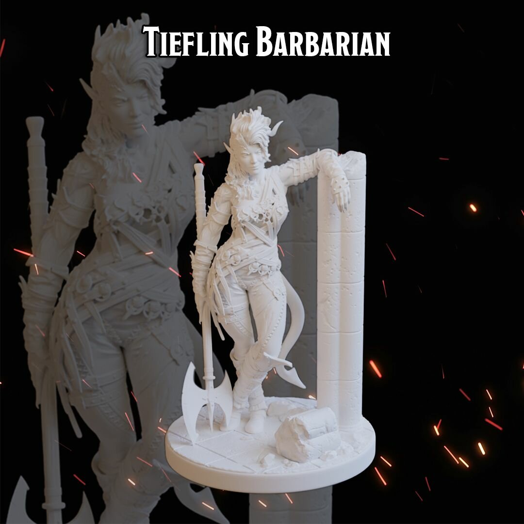 Варвар Тифлинг женщина 58.2мм фигурки/миниатюры (ДнД, DnD, D&D, Dungeons & Dragons, Pathfinder, Подземелья и Драконы, Wargames)