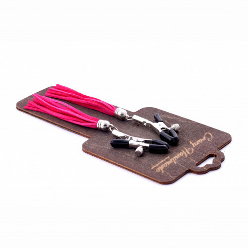 Зажимы на соски «прищепки» с кисточками из замши (Фуксия)