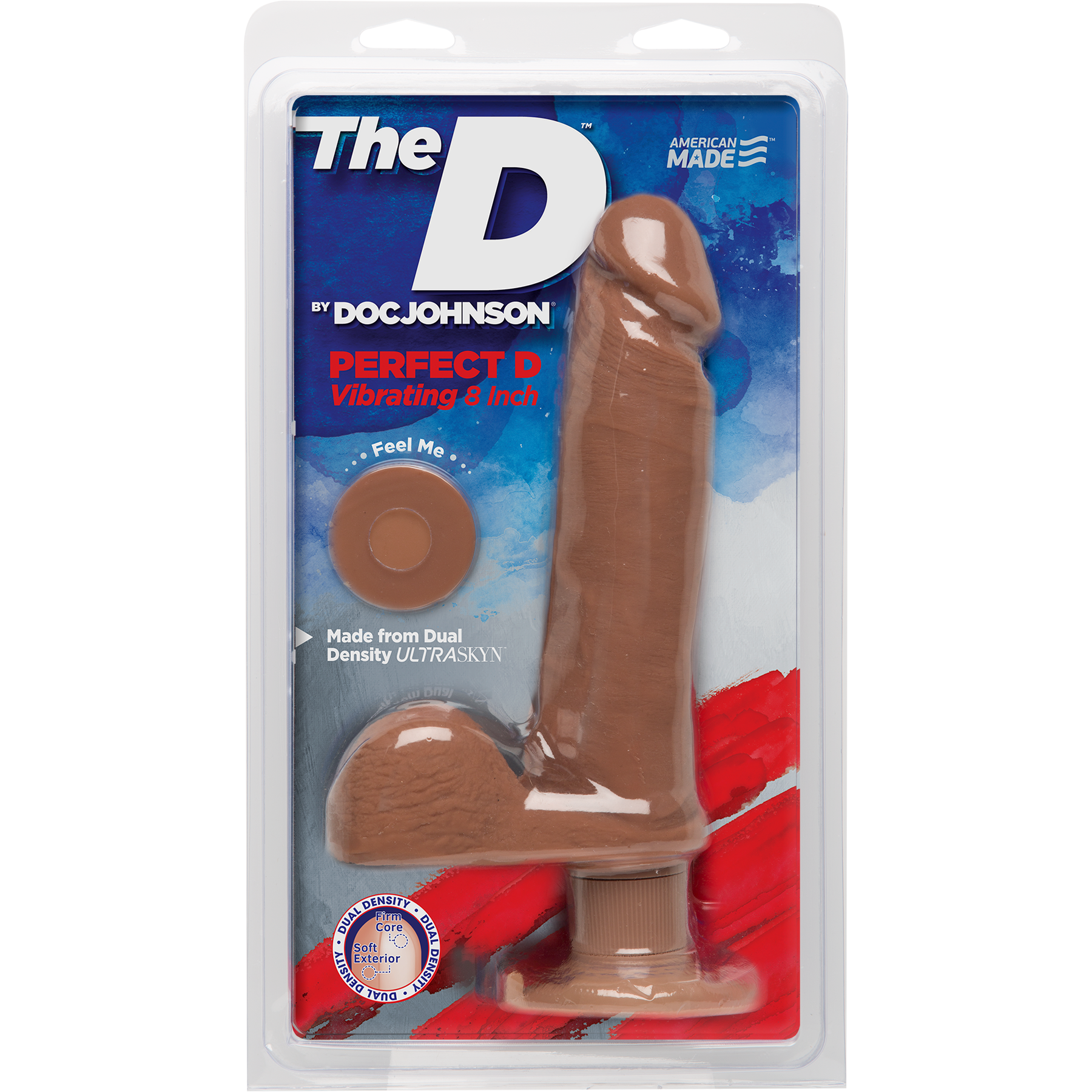 Doc Johnson Вибратор из киберкожи Perfect D Vibrating 8" with Balls 20 см, caramel